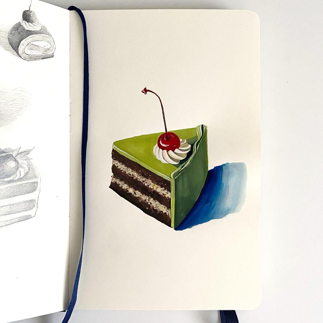 55hl__@instagram on Pinno: Cake sketch 🍒🍰 رسمة سریعة بألوان القواش🫶...