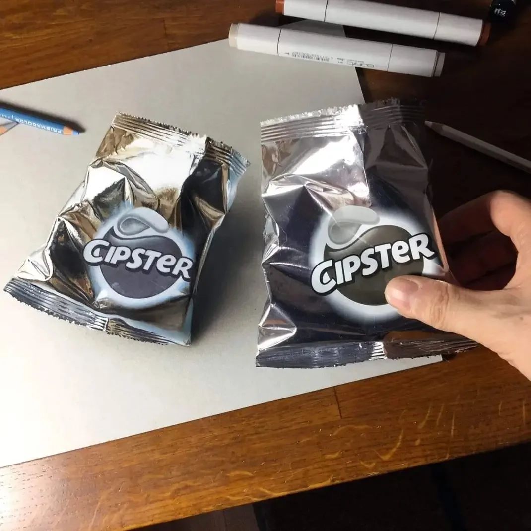 marcellobarenghi@instagram on Pinno: Chips bags on paper mixed media ...